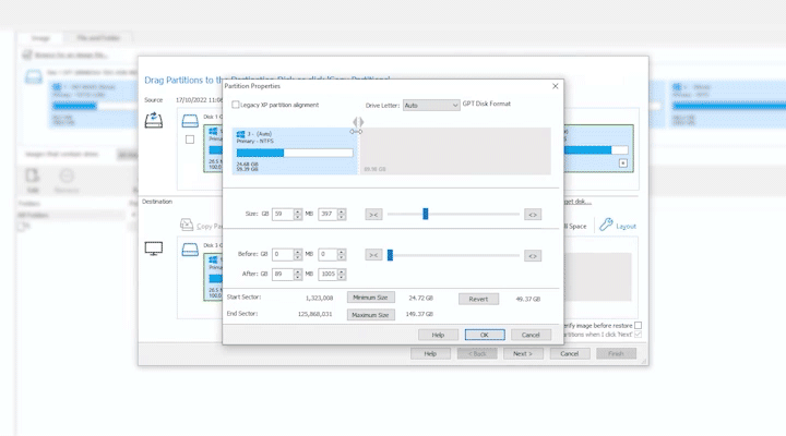Managing Partitions in the Image Restore and Clone Wizards